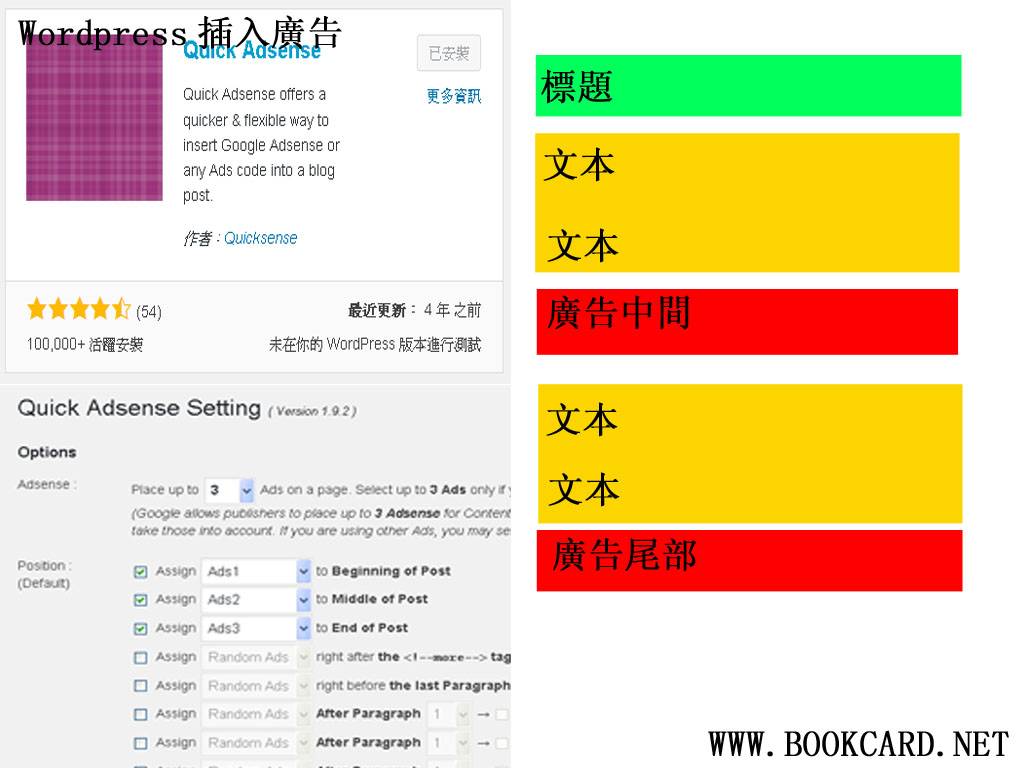 Wordpress插入廣告(Quick Adsense) – BOOKCARD.NET